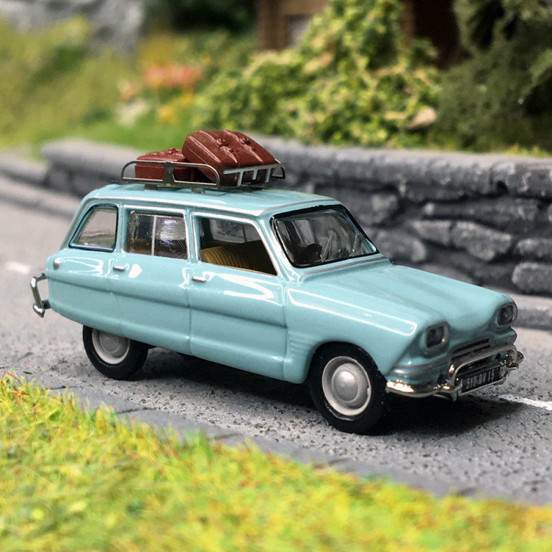 Citroen Ami 6 Break avec galerie et valises, Bleu Cristal - SAI1711