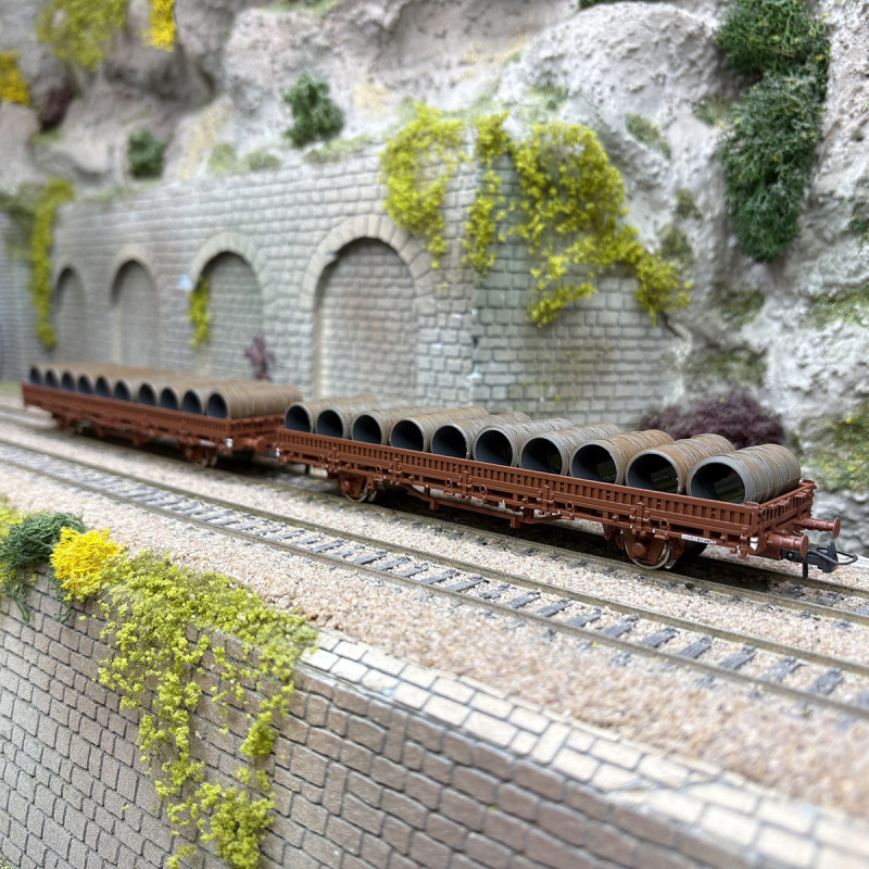 2 wagons plat à ranchers de type Ks avec chargement, SNCF - ROCO 6600119