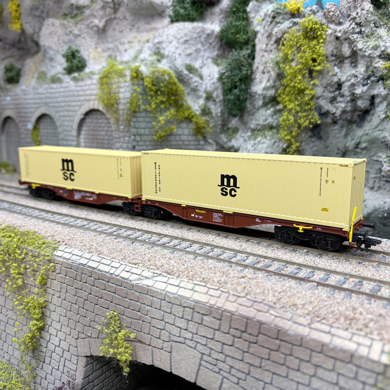 Wagon articulé porte conteneurs de type Sggrs 80, 3MSC", Touax Rail ...