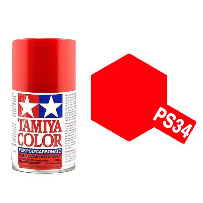 Rouge "lumineux" Polycarbonate Spray de 100ml-TAMIYA PS34 modelisme